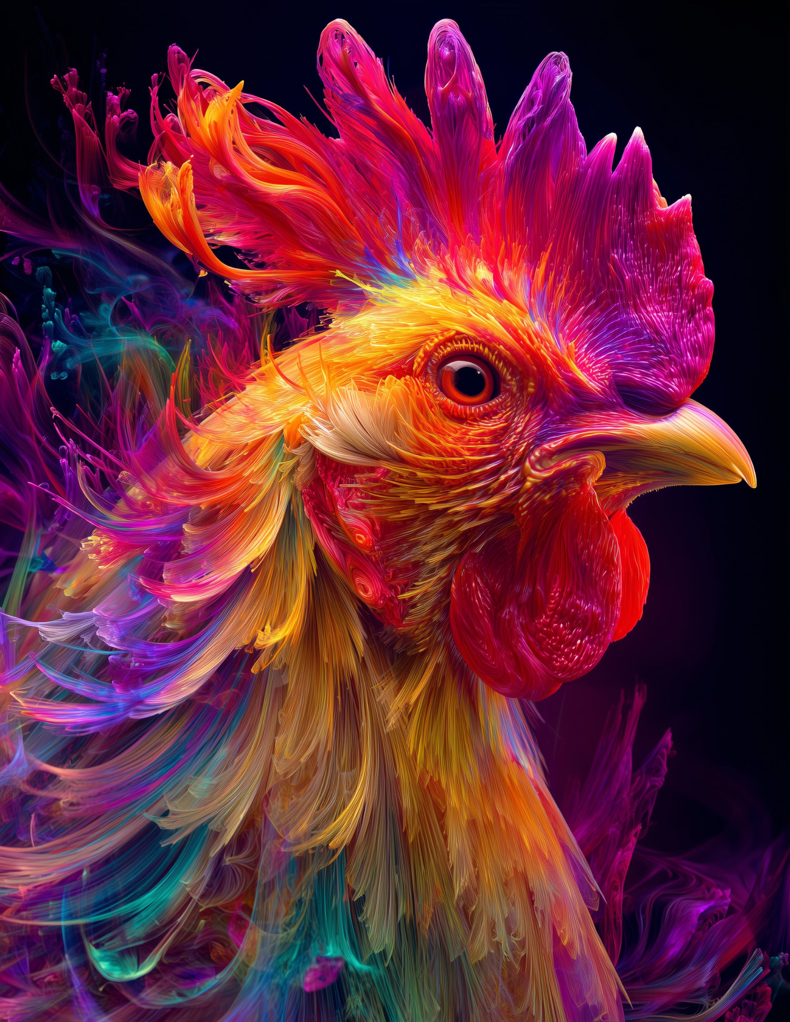 Chicken — Chromatic Filament Art, Emerald Tones Digital Wall Art, 3 Si ...